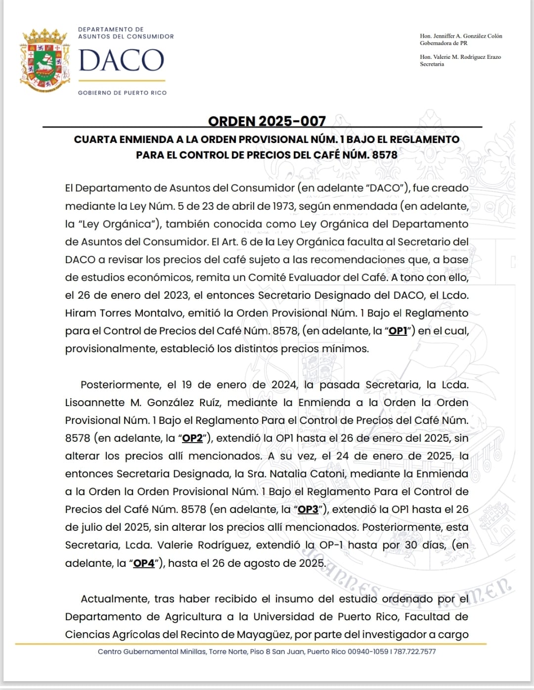 DACO emite la Orden 2025-007 para la Extensión Precio del Café Cuarta ...